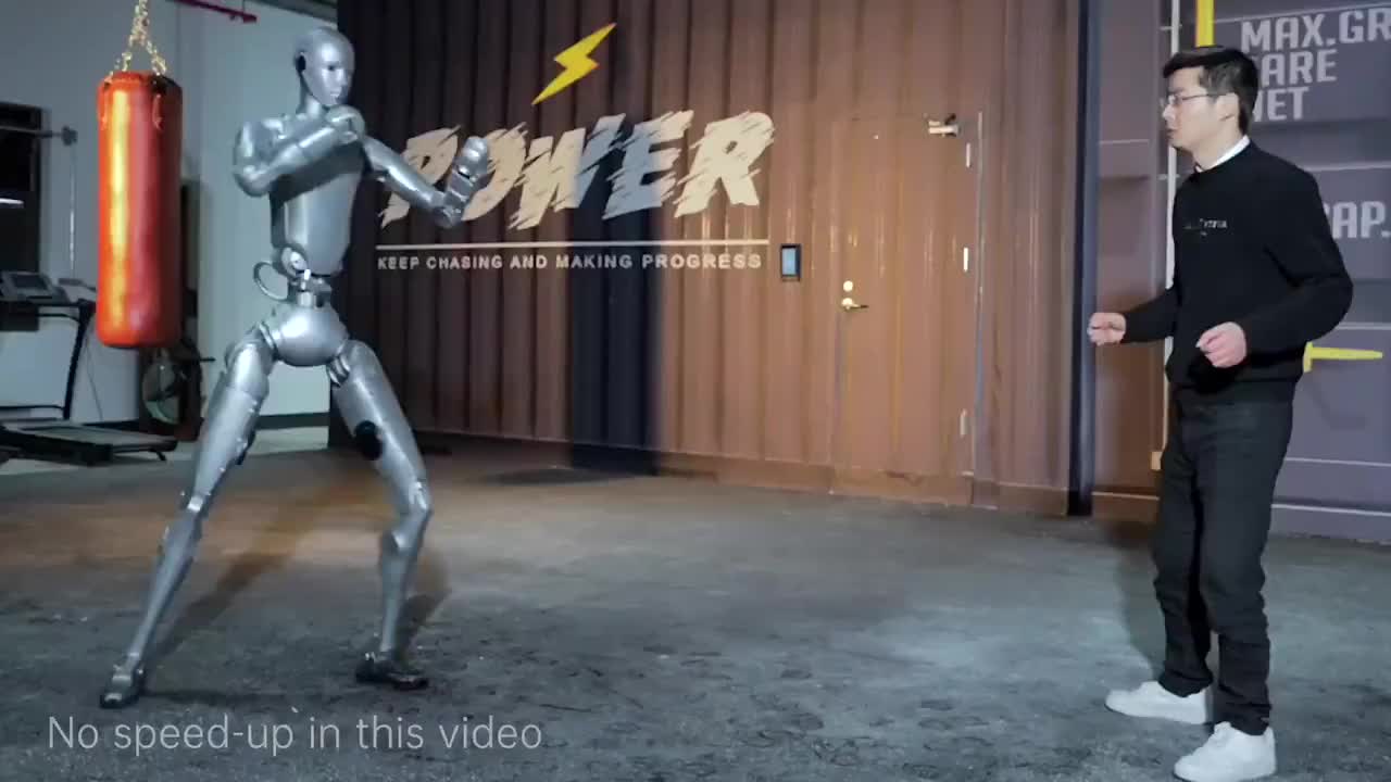 Unitree H2 humanoid robot's daily training: soaring kicks and mid-air spins